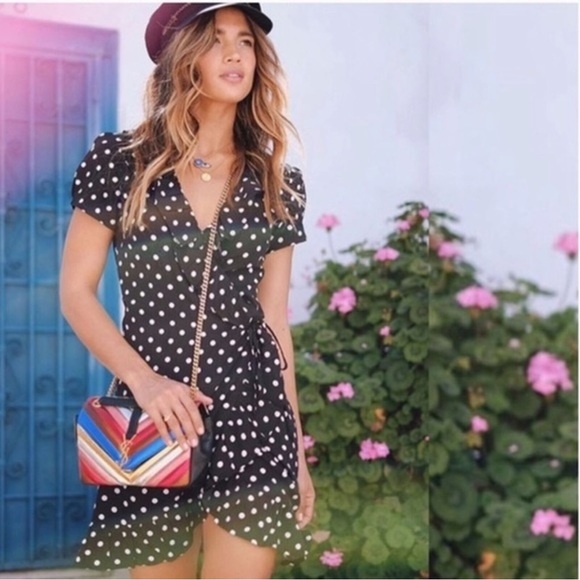 Lioness | Dresses | Lioness Polka Dot Wrap Mini Dress | Poshmark